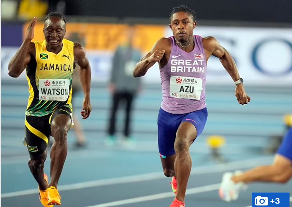 Jeremiah Azu races to 60m gold as the new father is given a big scare ...